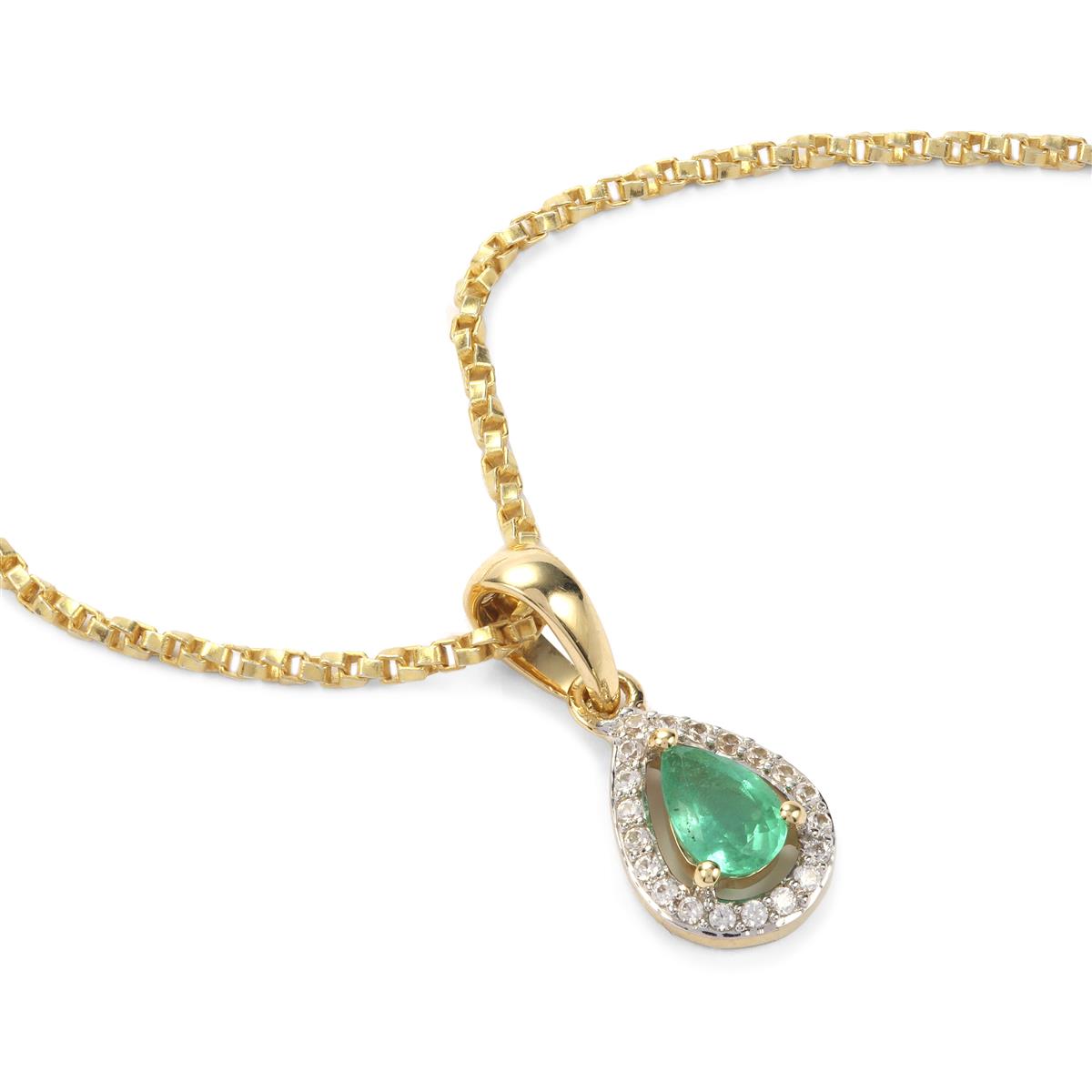 Colombian Emerald Pendant with White Zircon in 9K Gold 0.50ct | Gemporia