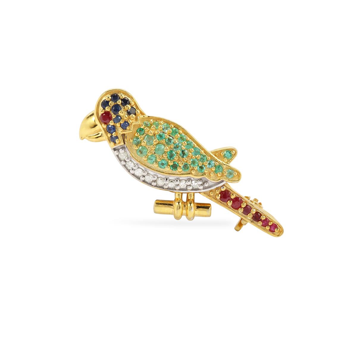 Parrot Brooch with Precious Gemstones in Midas | Gemporia