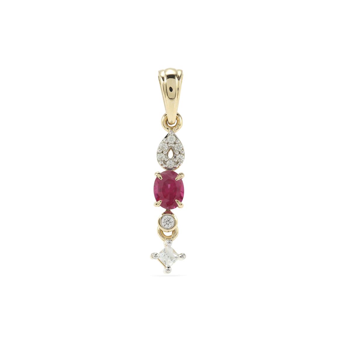 Burmese Ruby Pendant with White Zircon in 9K Gold 0.45ct | Gemporia