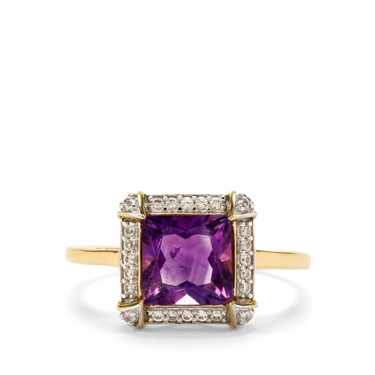 Moroccan Amethyst Ring with White Zircon in 9K Gold 1.85cts | Gemporia
