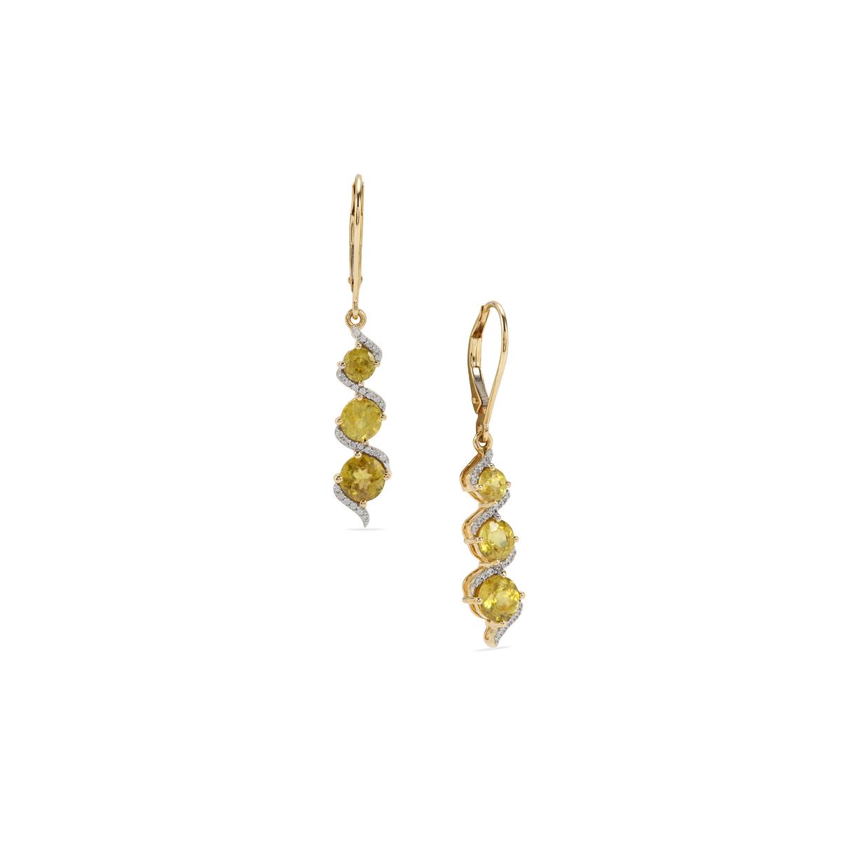 Ambilobe Sphene Earrings with White Zircon in 9K Gold 2.90cts | Gemporia
