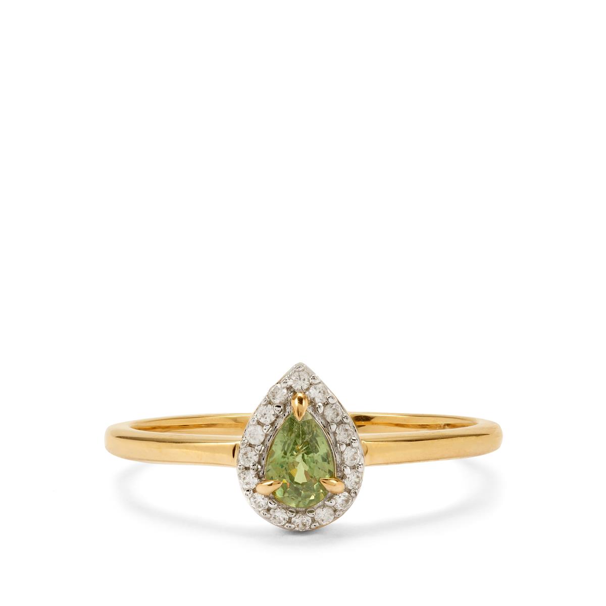 Green Dragon Demantoid Garnet Ring with White Zircon in 9K Gold 0.40cts ...