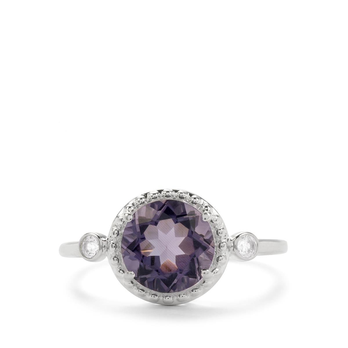 Blueberry Quartz Ring with White Zircon in Sterling Silver 1.85cts ...