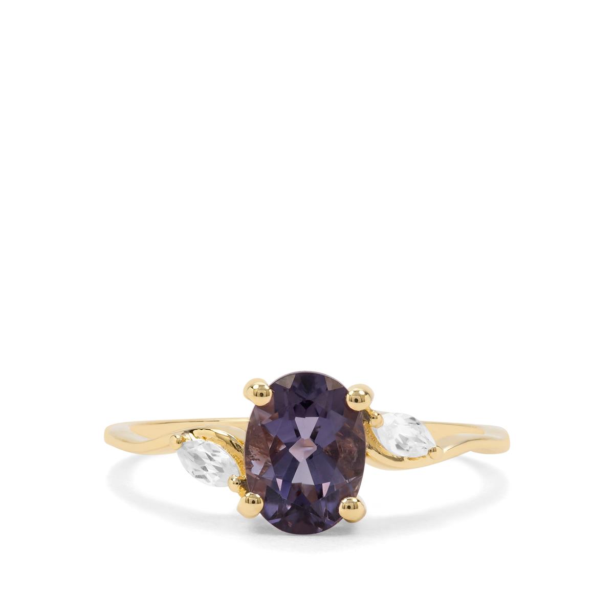 Montezuma Blue Quartz Ring with White Zircon in 9K Gold 1.45cts | Gemporia