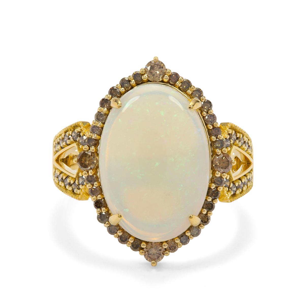 Coober Pedy Opal Ring with Argyle Cognac Diamonds in 18K Gold 4.51cts ...