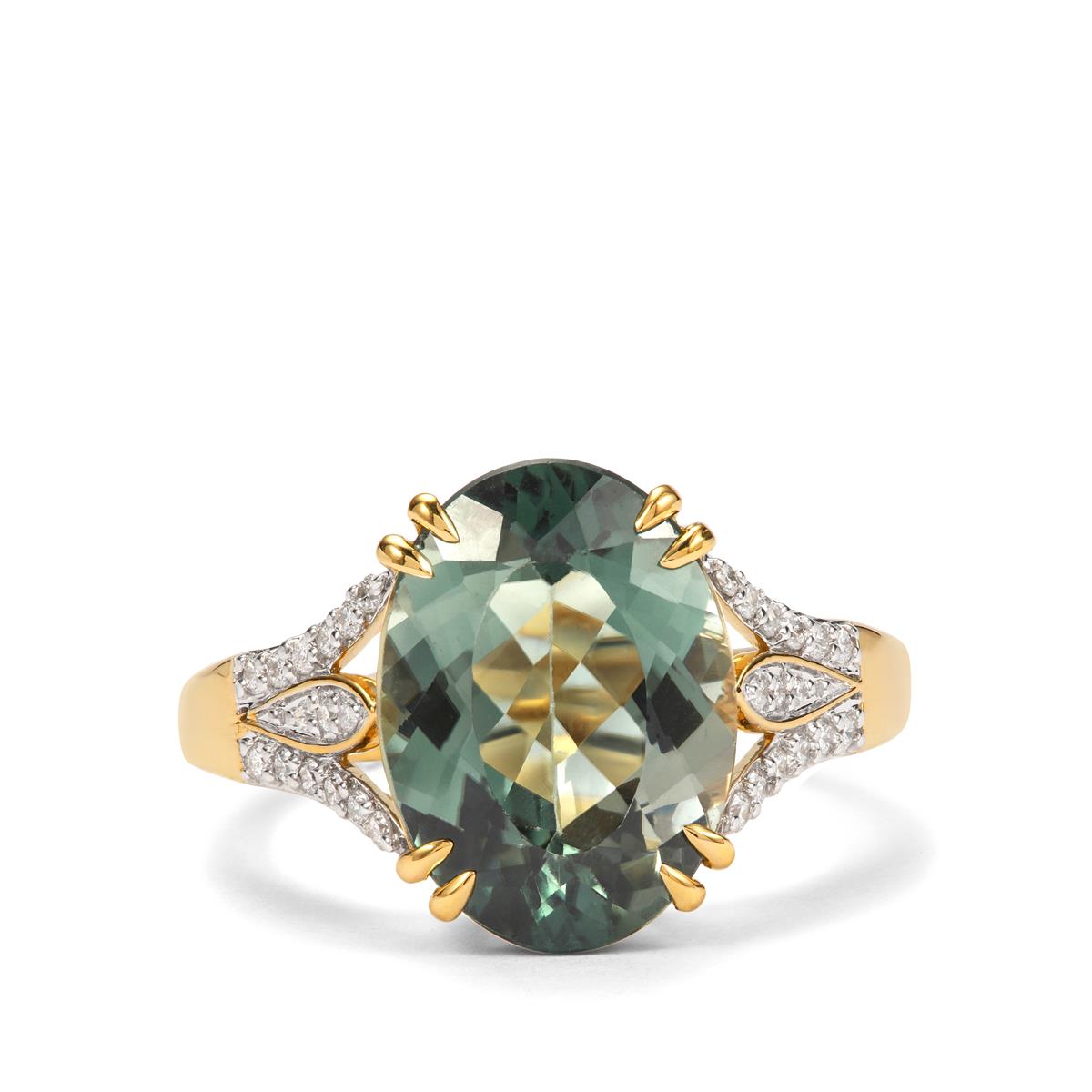 Congo Green Tourmaline Ring with Diamond in 18K Gold 4.94cts | Gemporia