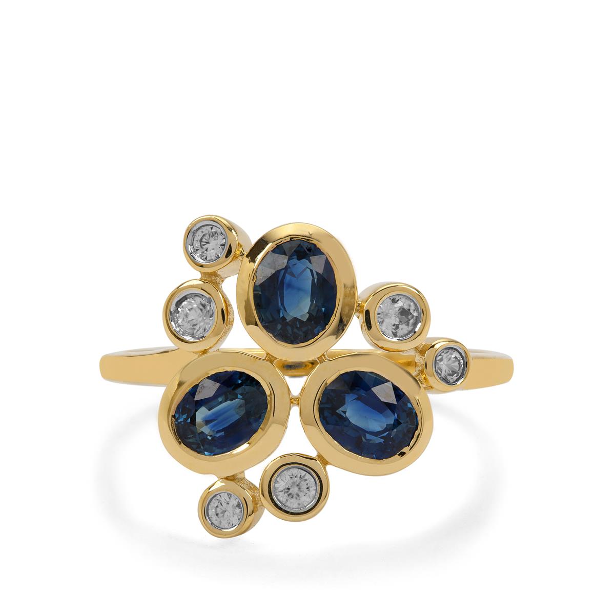 Diego Suarez Blue Sapphire Ring with White Zircon in 9K Gold 1.70cts ...
