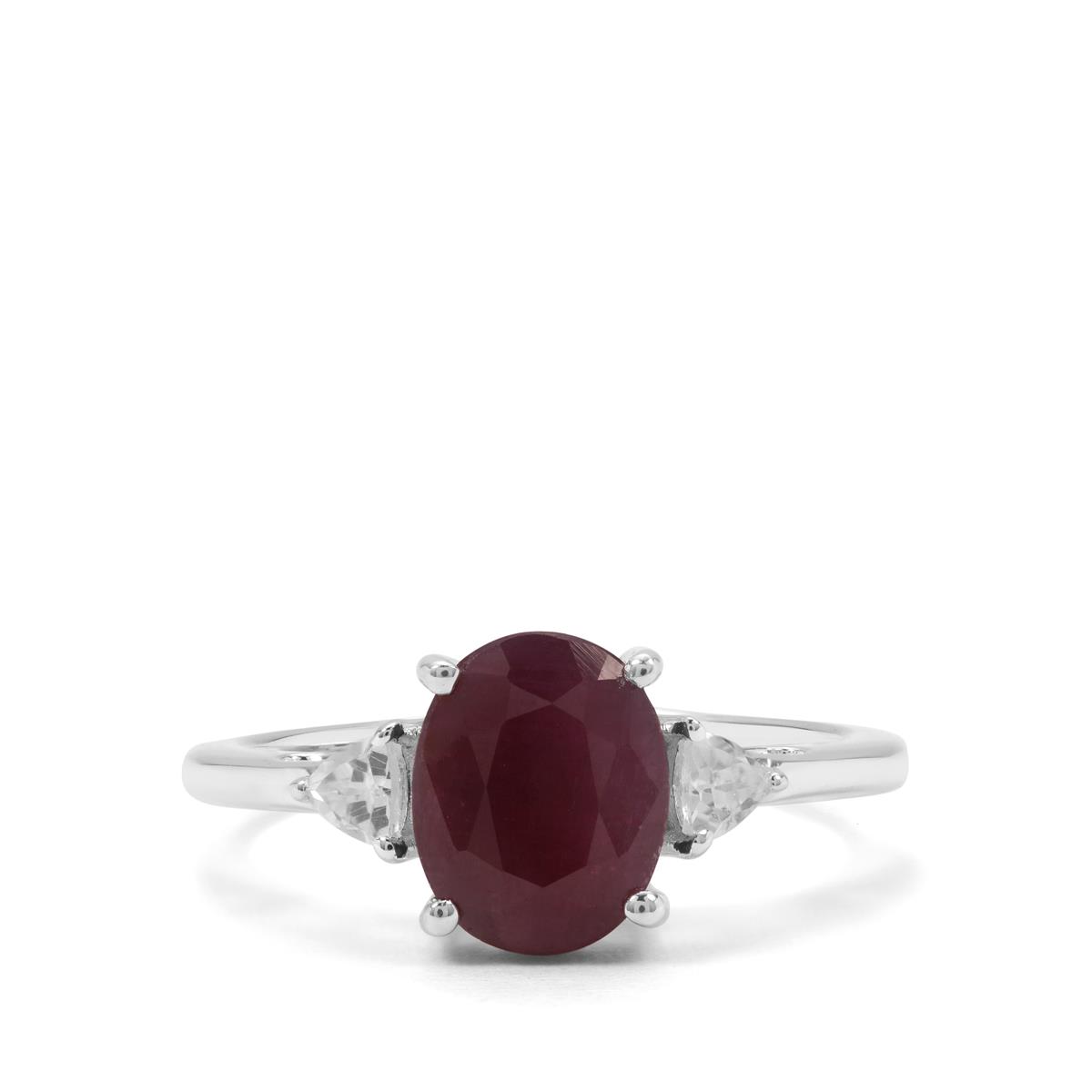 Bharat Ruby Ring with White Zircon in Sterling Silver 2.97cts | Gemporia