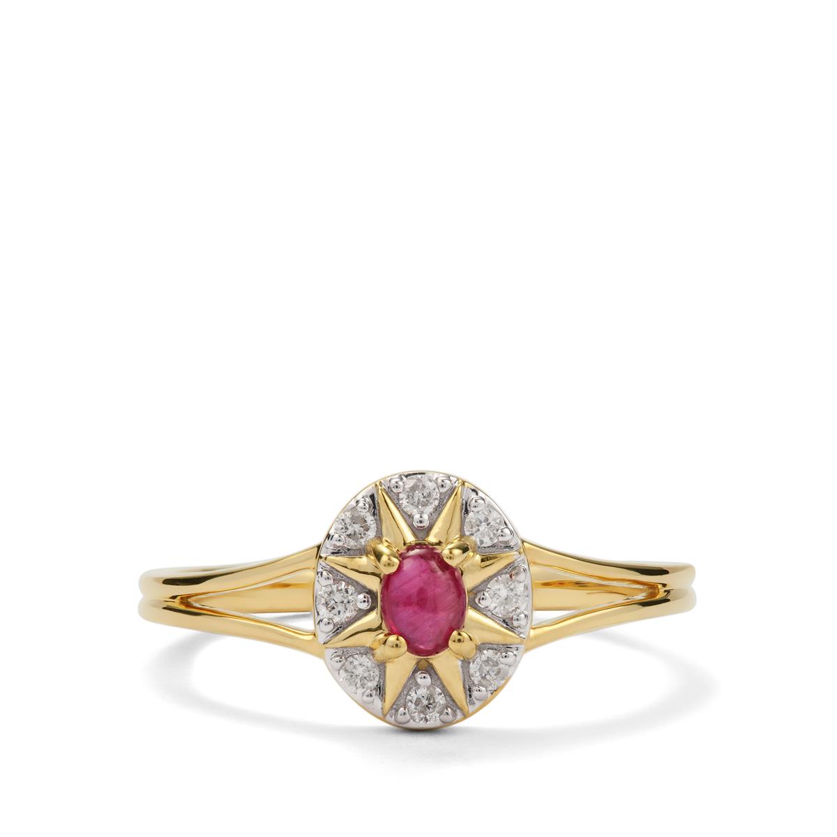 Greenland Ruby Ring with Canadian Diamond in 9K Gold 0.34ct | Gemporia
