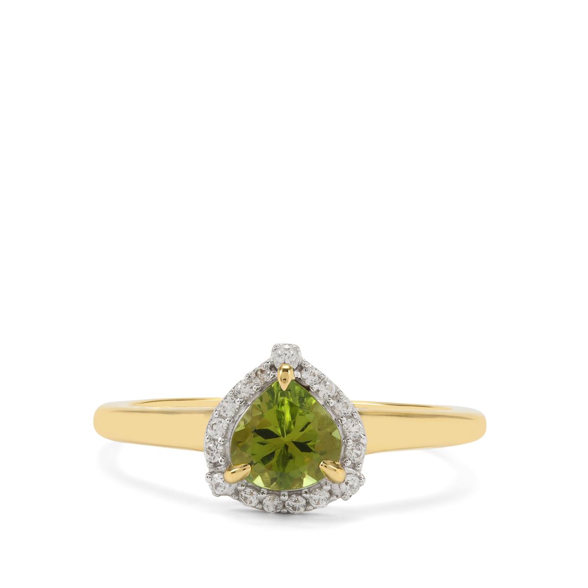Verdelite Ring with White Zircon in 9K Gold 1ct | Gemporia
