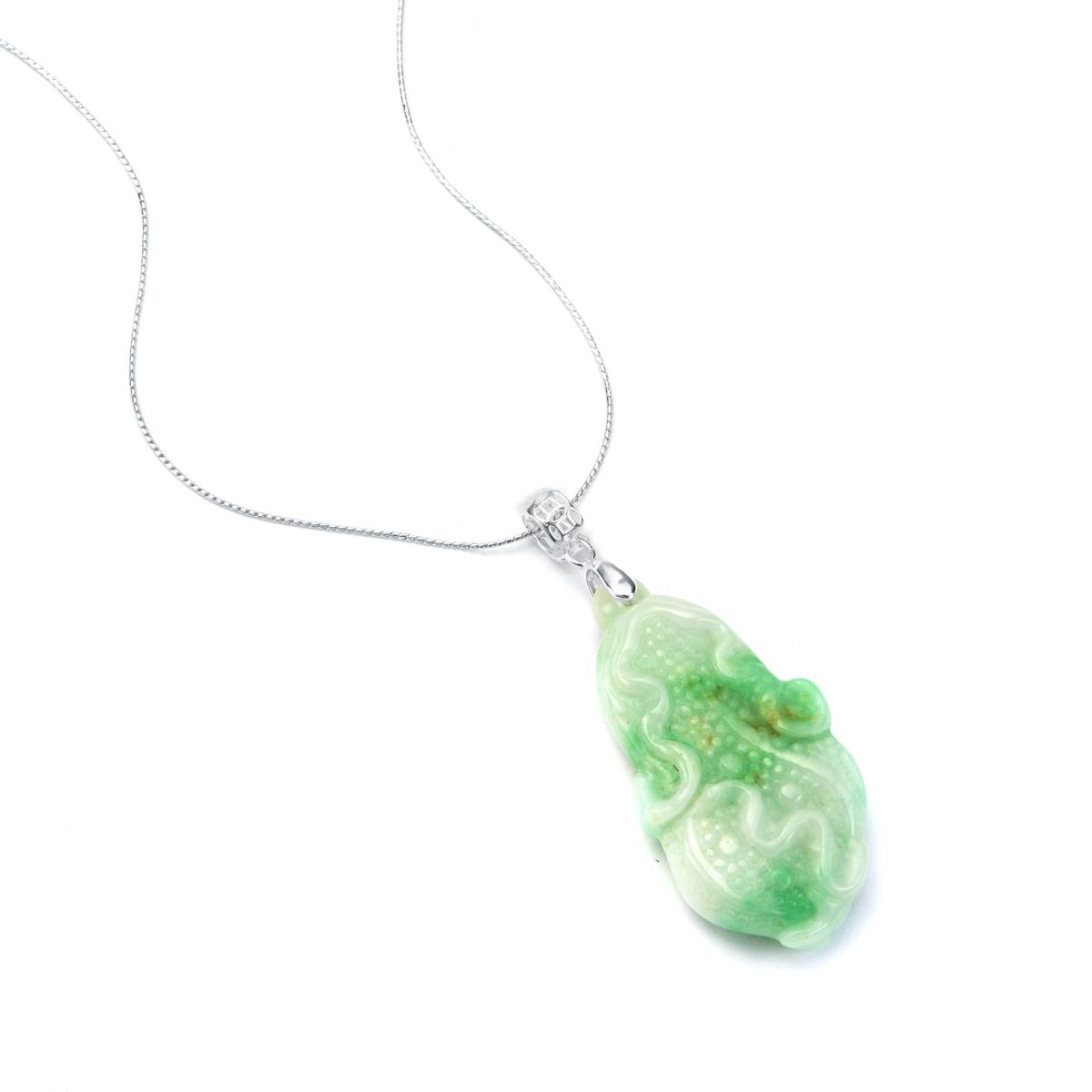 Type A Burmese Jadeite Carved Pendant in Sterling Silver 40cts | Gemporia