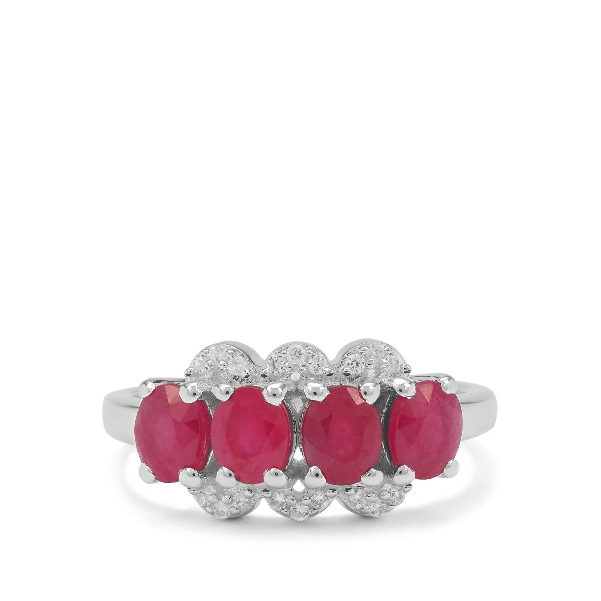 Kenyan Ruby Ring with White Zircon in Sterling Silver 2.45cts | Gemporia