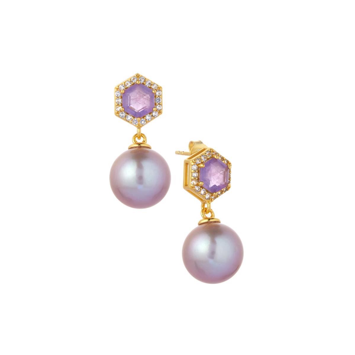 Purple Empress Pearls , Amethyst & White Topaz Gold Tone Sterling ...