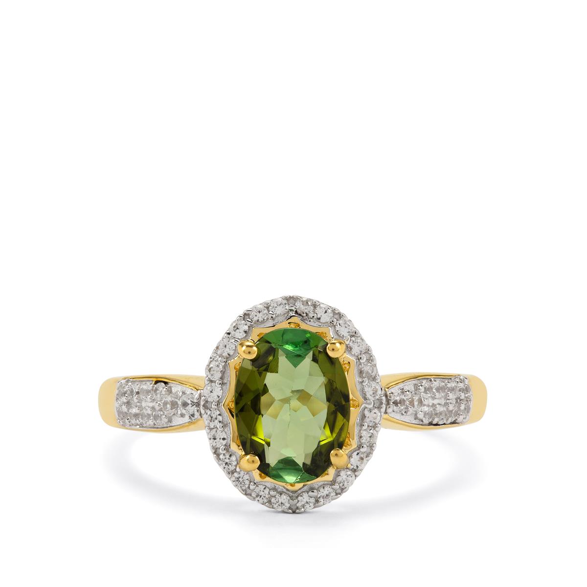 Verdelite Ring with White Zircon in 9K Gold 1.55cts | Gemporia