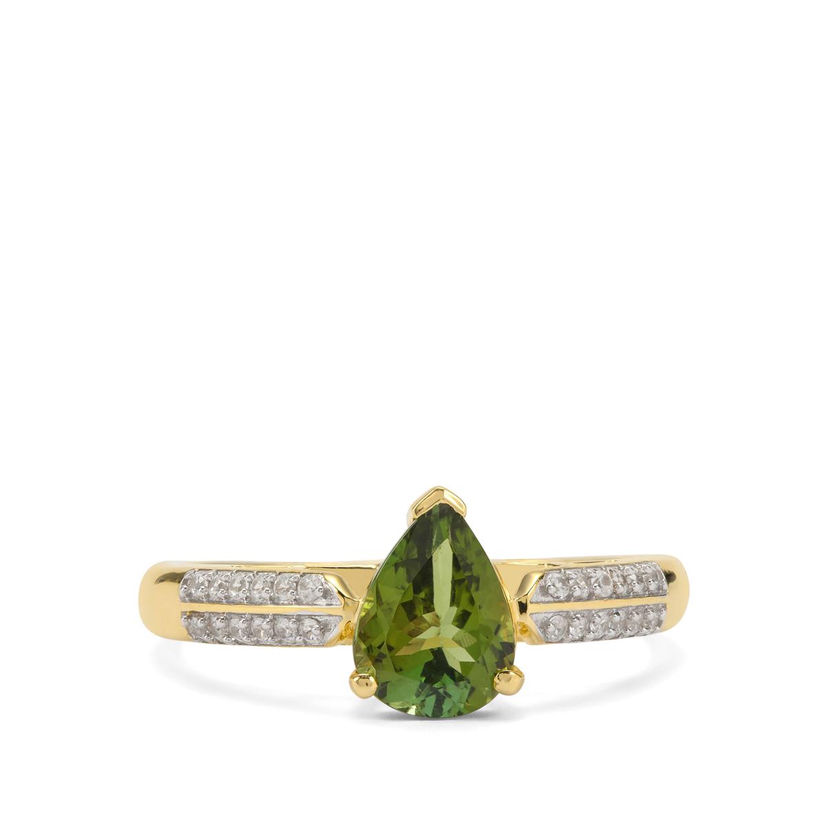 Verdelite Ring with White Zircon in 9K Gold 1.35cts | Gemporia