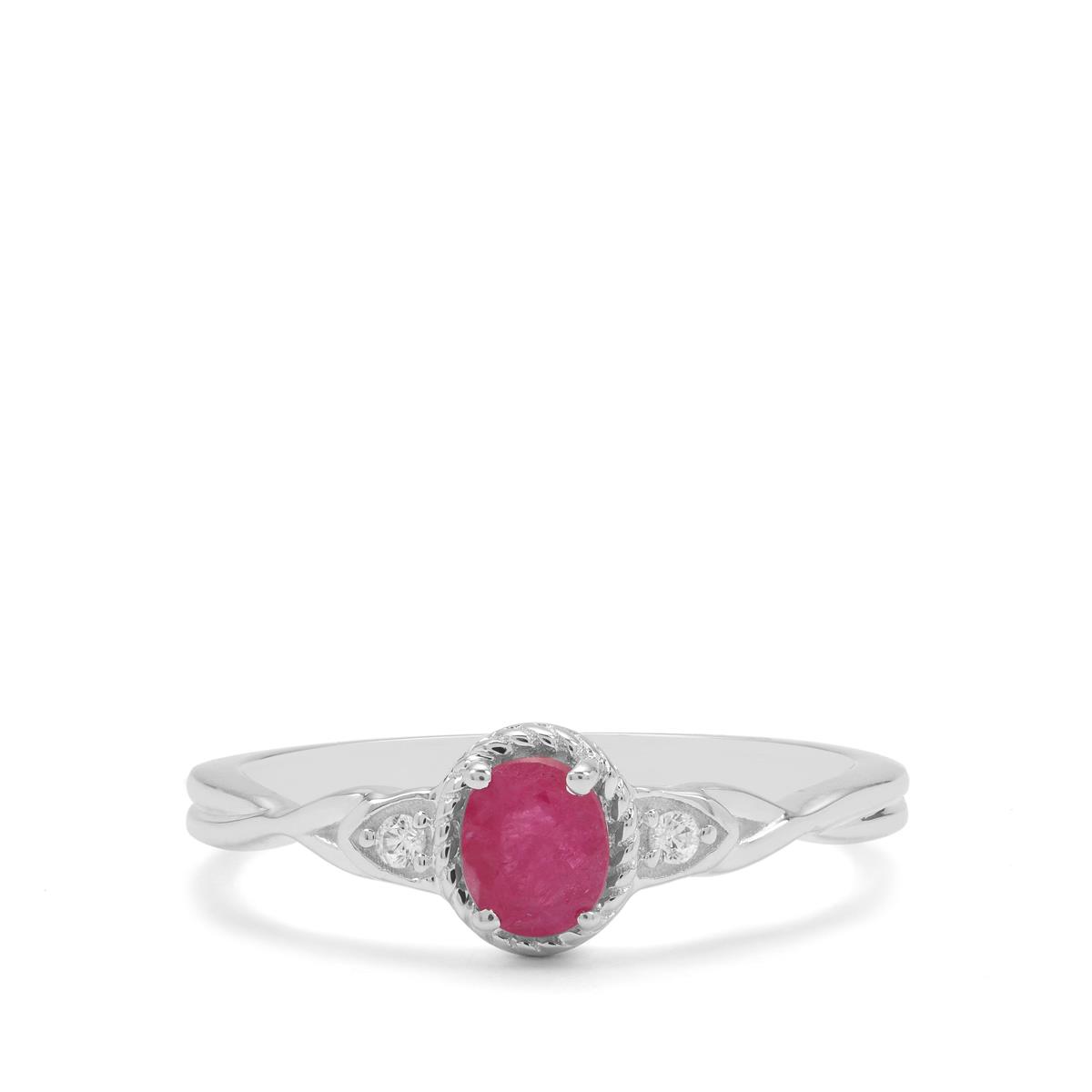 Kenyan Ruby Ring with White Zircon in Sterling Silver 0.55ct | Gemporia