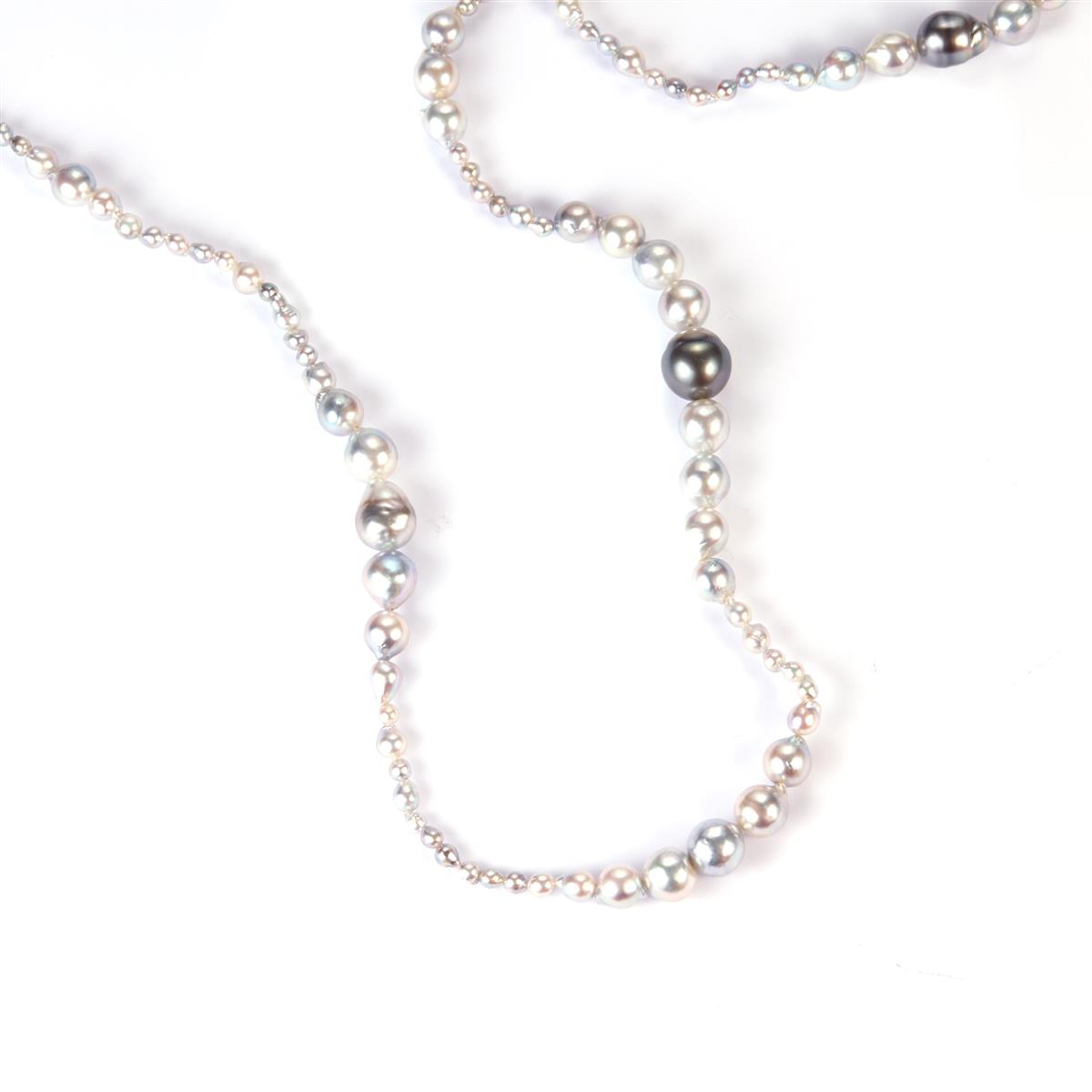 Akoya & Tahitian Cultured Pearl Necklace in Sterling Silver | Gemporia
