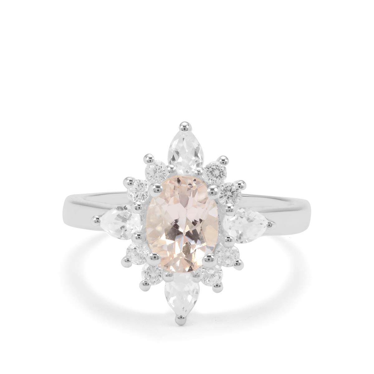 Rose Danburite Ring with White Zircon in Sterling Silver 2.53cts | Gemporia
