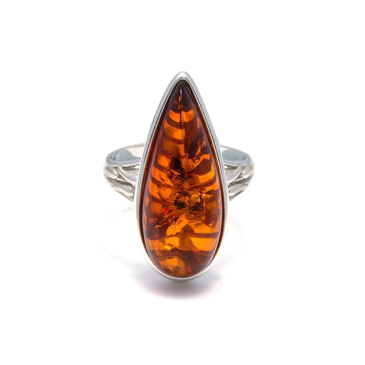 Baltic Cognac Amber Ring in Sterling Silver (25mm x 10mm) | Gemporia