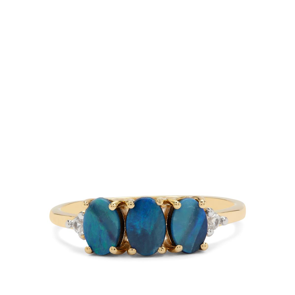 Crystal Opal on Ironstone Ring with White Zircon in 9K Gold | Gemporia
