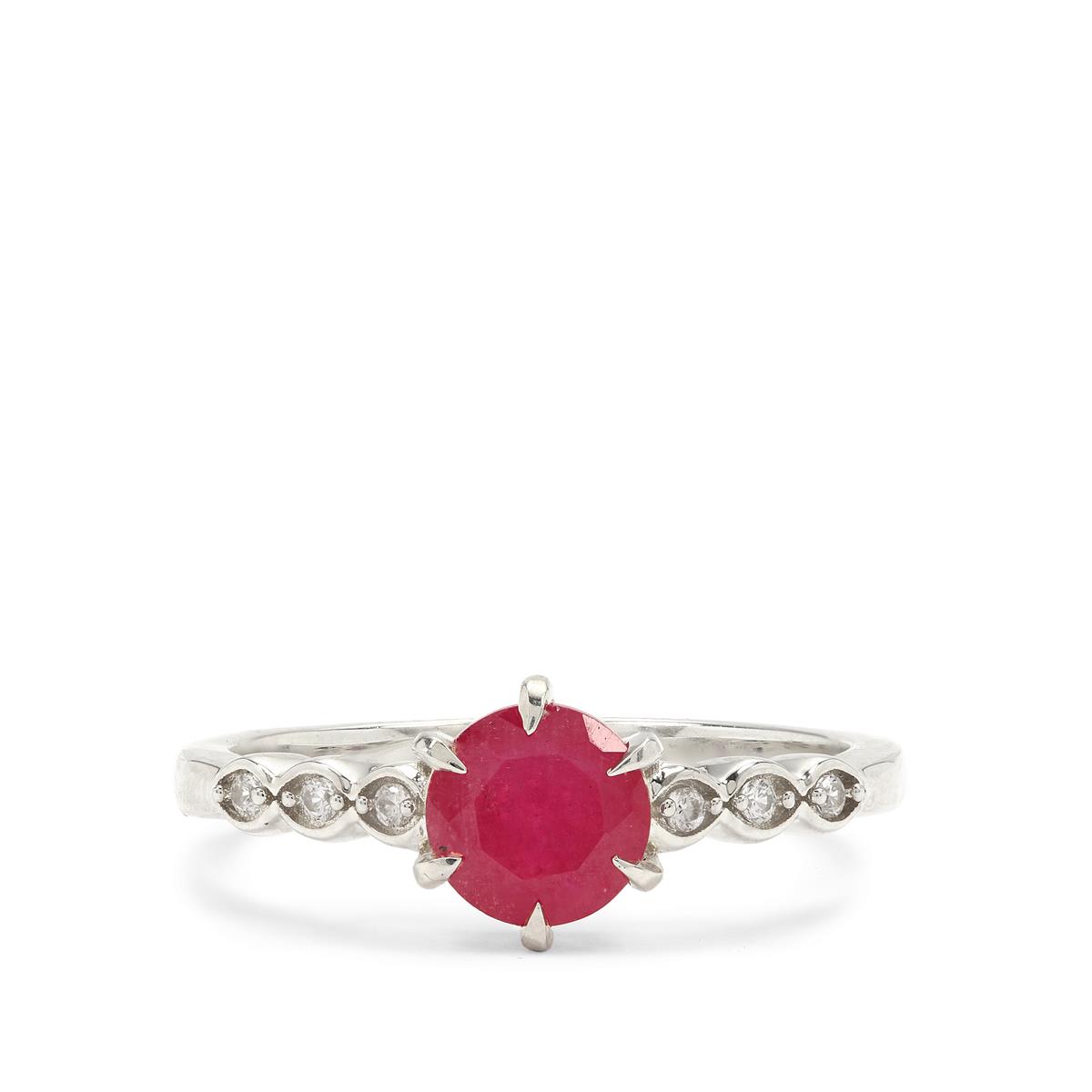 Bemainty Ruby Ring with White Zircon in Platinum Plated Sterling Silver ...