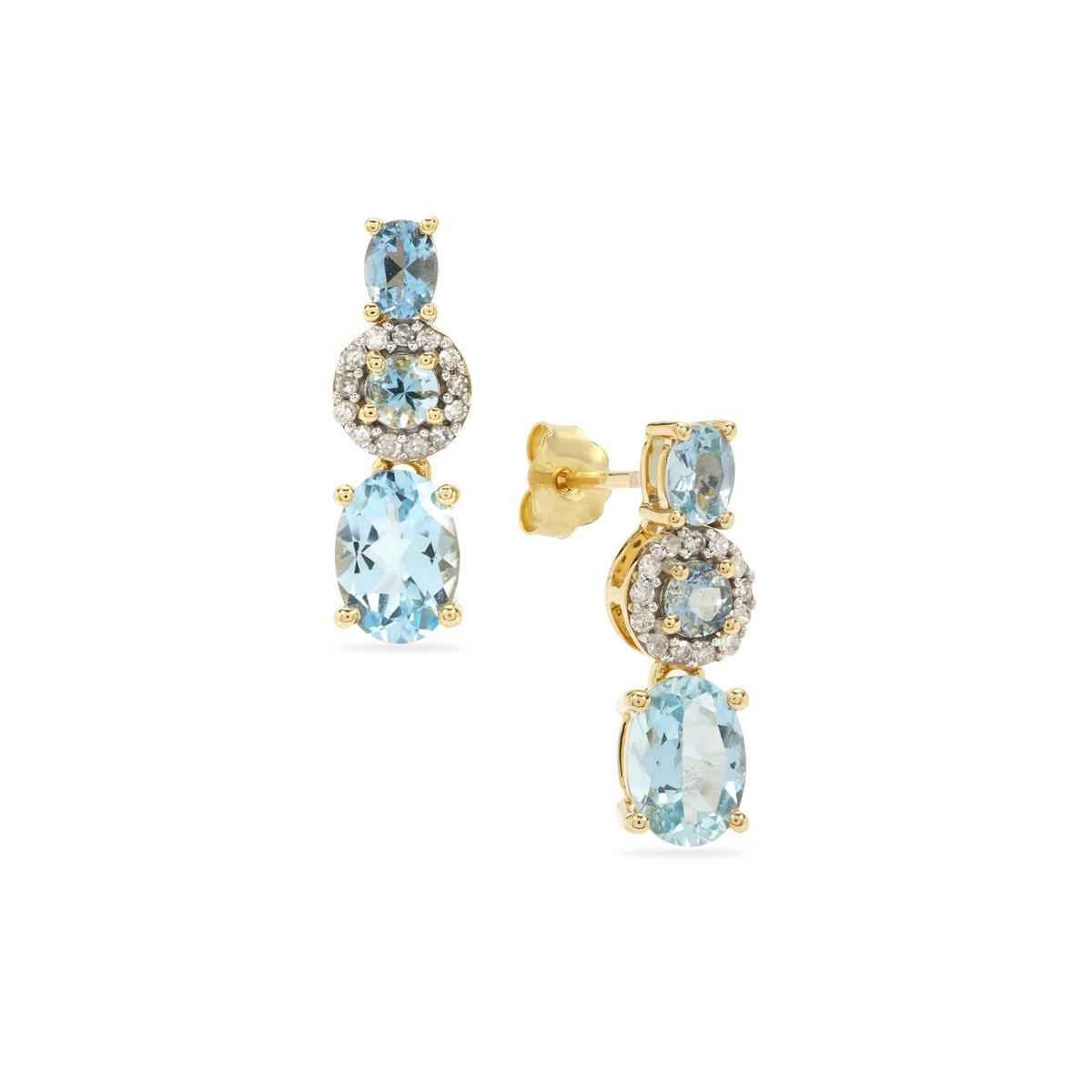 Double Blue Aquamarine & Diamond 9K Gold Tomas Rae Earrings ATGW 1 ...