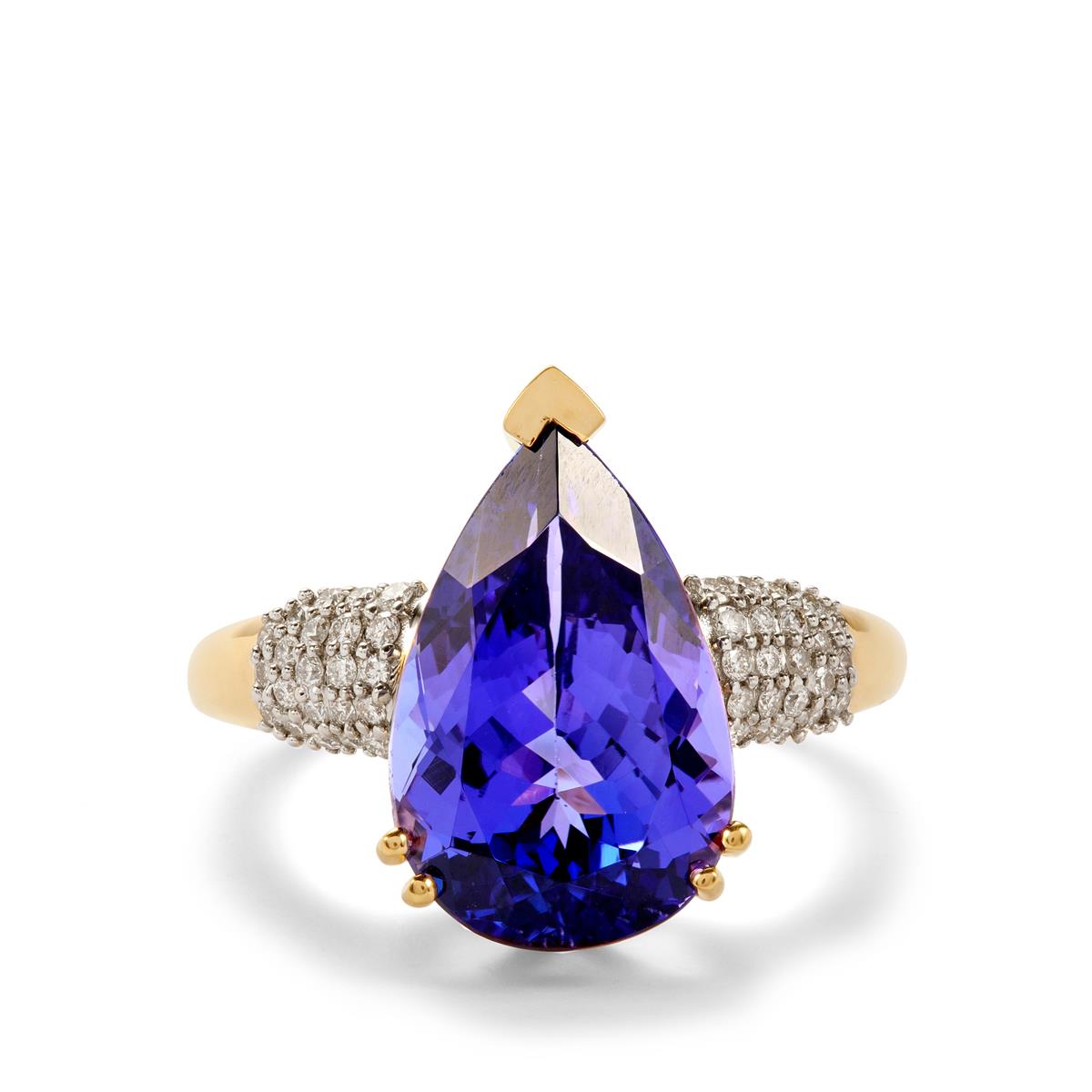 AAA Tanzanite Ring with Diamond in 18K Gold 6.66cts | Gemporia