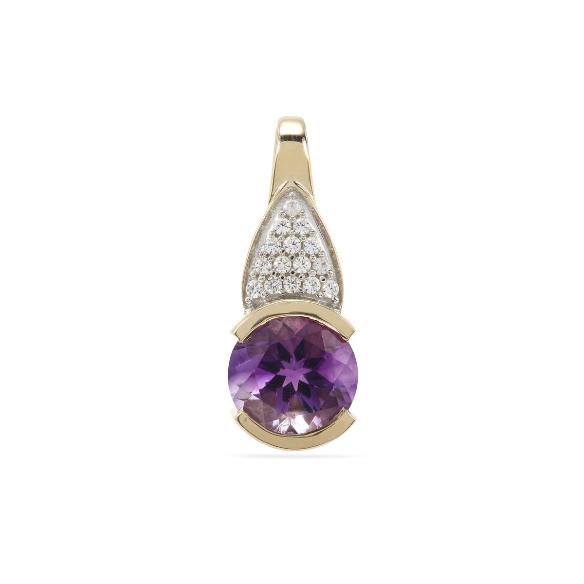 Moroccan Amethyst Pendant with White Zircon in 9K Gold 2cts | Gemporia