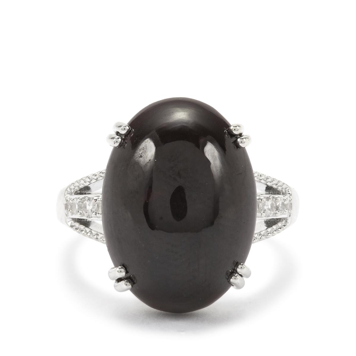 Star Garnet Ring with White Zircon in Sterling Silver 20.80cts | Gemporia