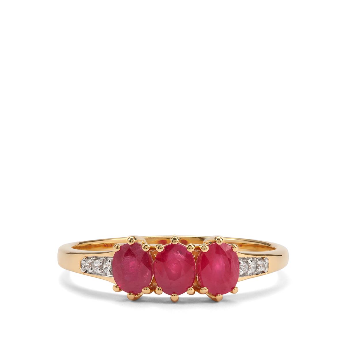 Burmese Ruby Ring with White Zircon in 9K Gold 0.90ct | Gemporia