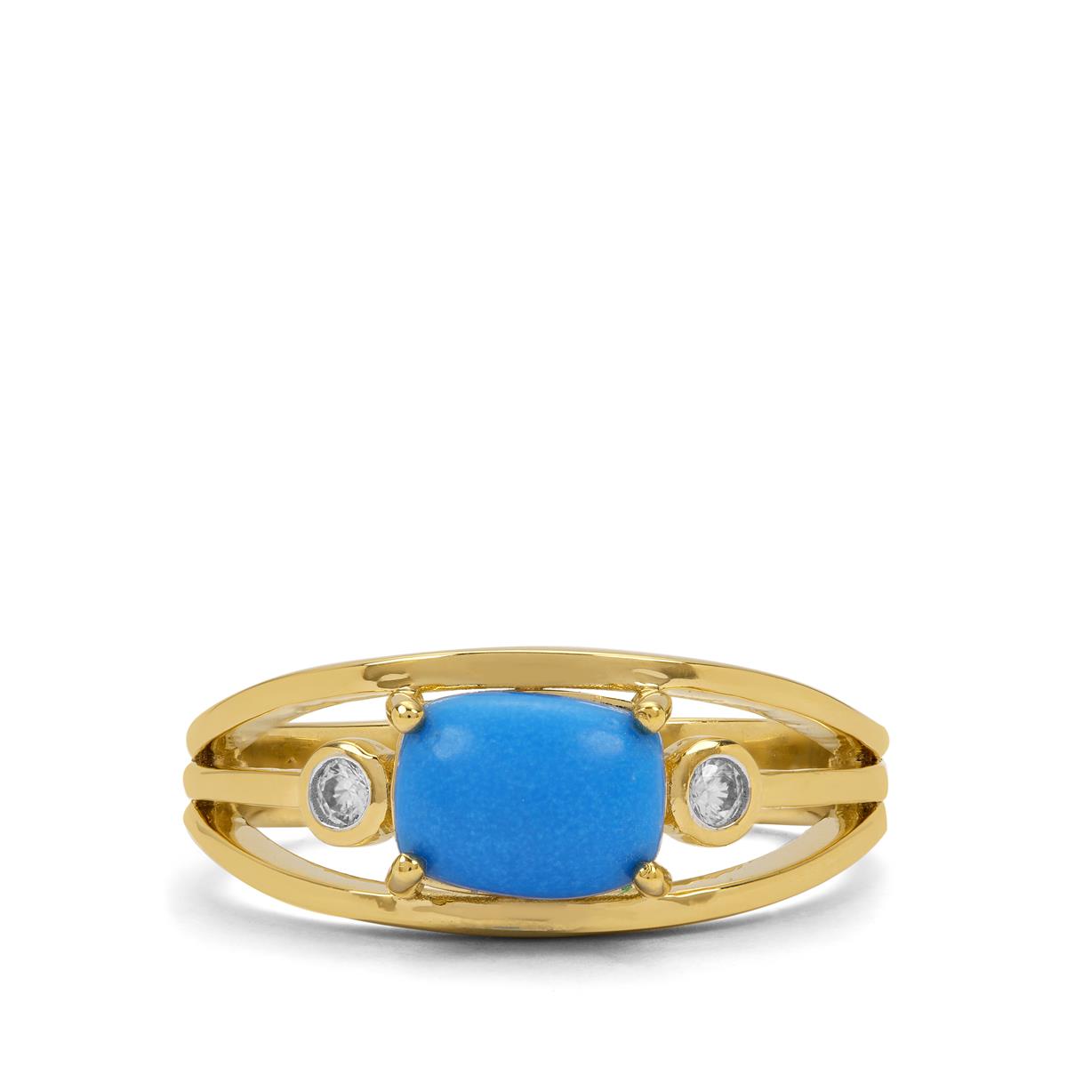 Ceruleite Ring with White Zircon in Gold Plated Sterling Silver 1.20cts ...