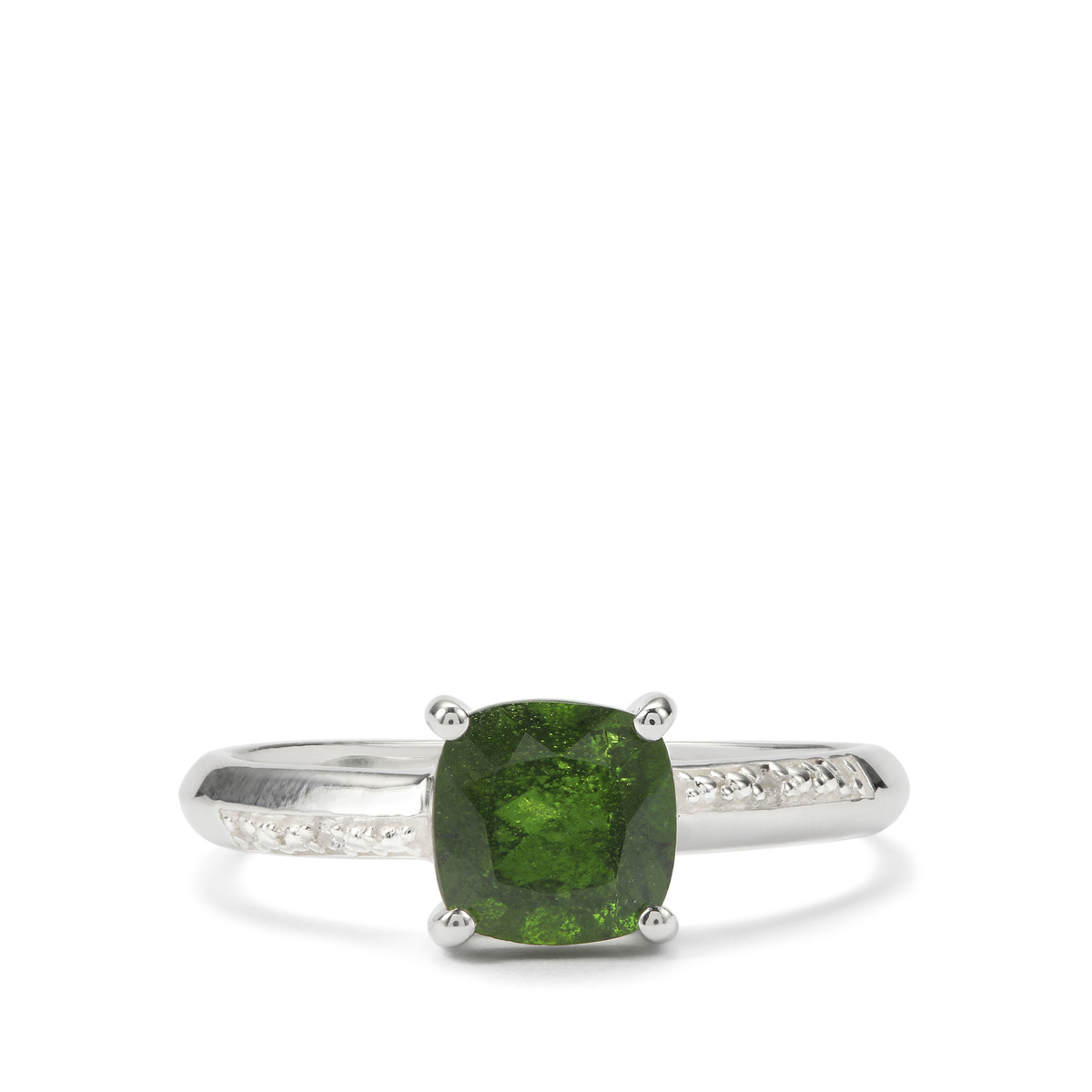 Chrome Diopside Ring With White Zircon In Sterling Silver 1 71cts