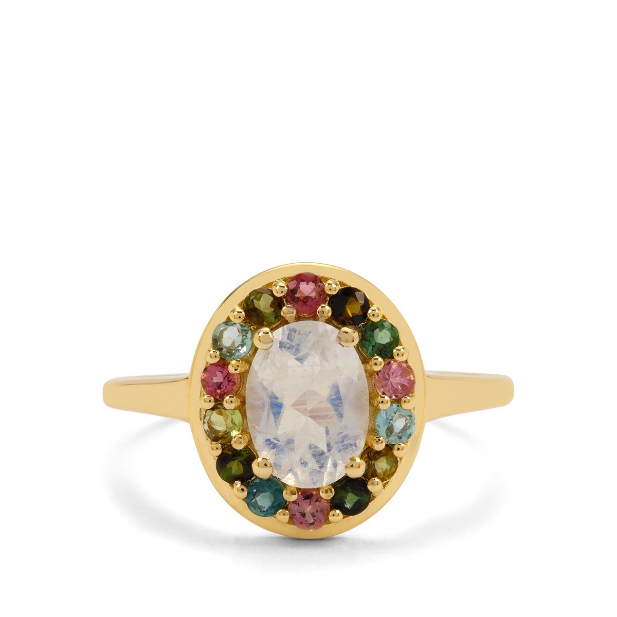 Natural Moonstone Ring with Multi-Colour Tourmaline in 9K Gold 1.55cts ...