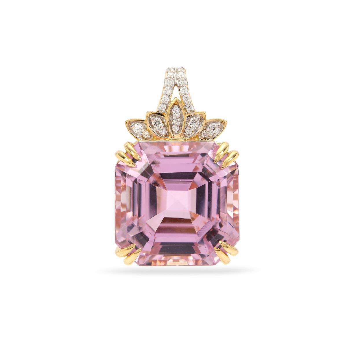Asscher Cut Mawi Kunzite Pendant with Diamonds in 18K Gold 25.44cts ...
