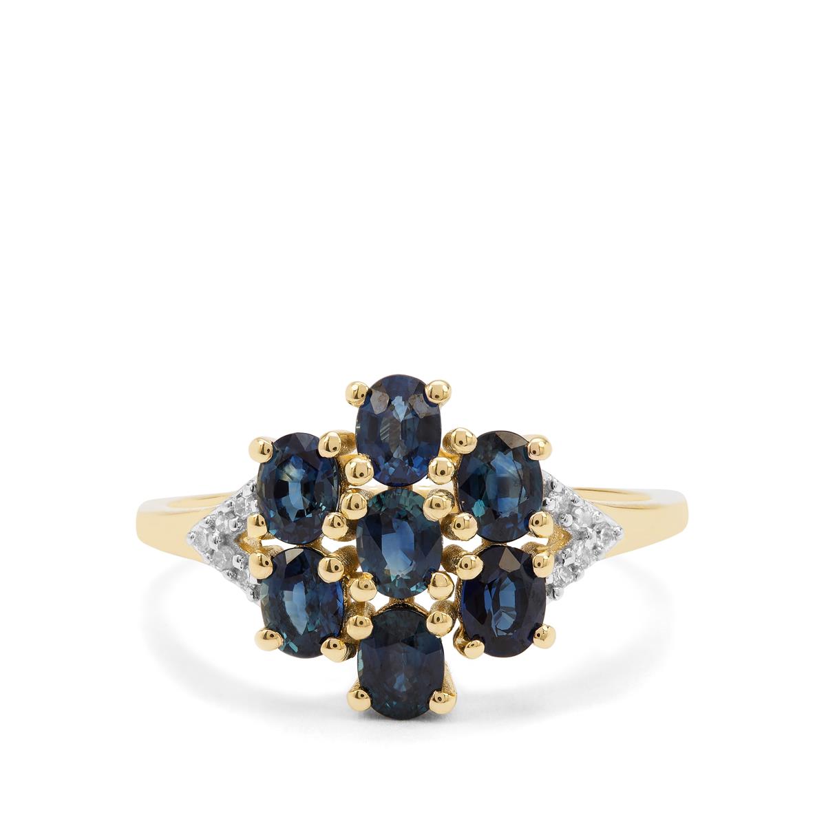 Australian Blue Sapphire Ring with Diamond in 9K Gold 1.54cts | Gemporia