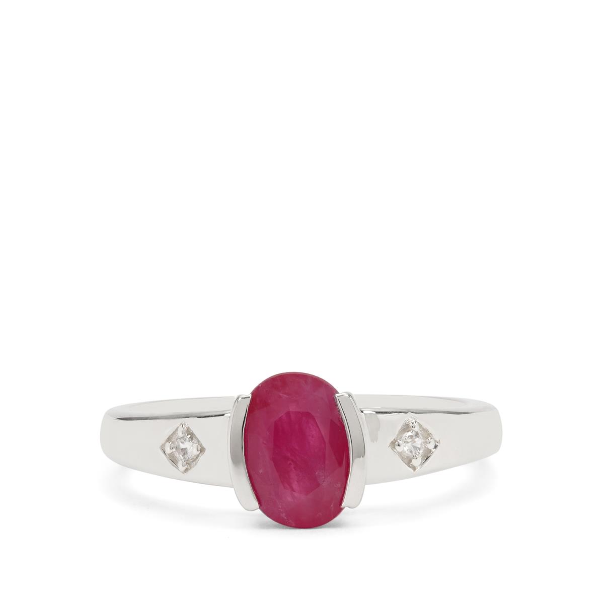 Kenyan Ruby Ring with White Zircon in Sterling Silver 1.75cts | Gemporia