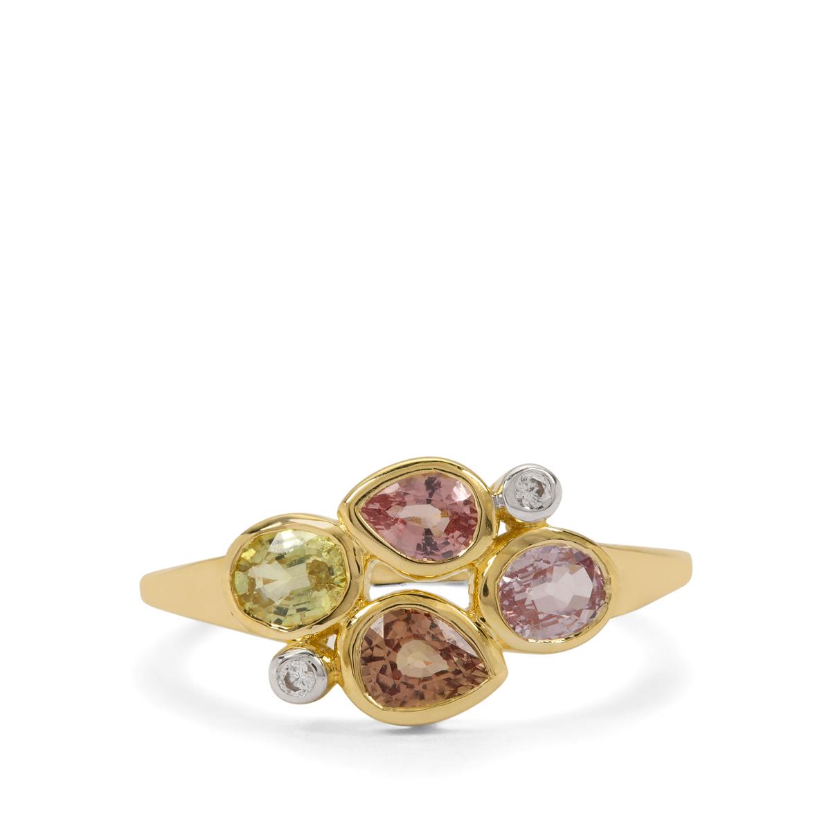 Natural Multi-Colour Sapphire Ring with White Zircon in 9K Gold 1.40cts ...