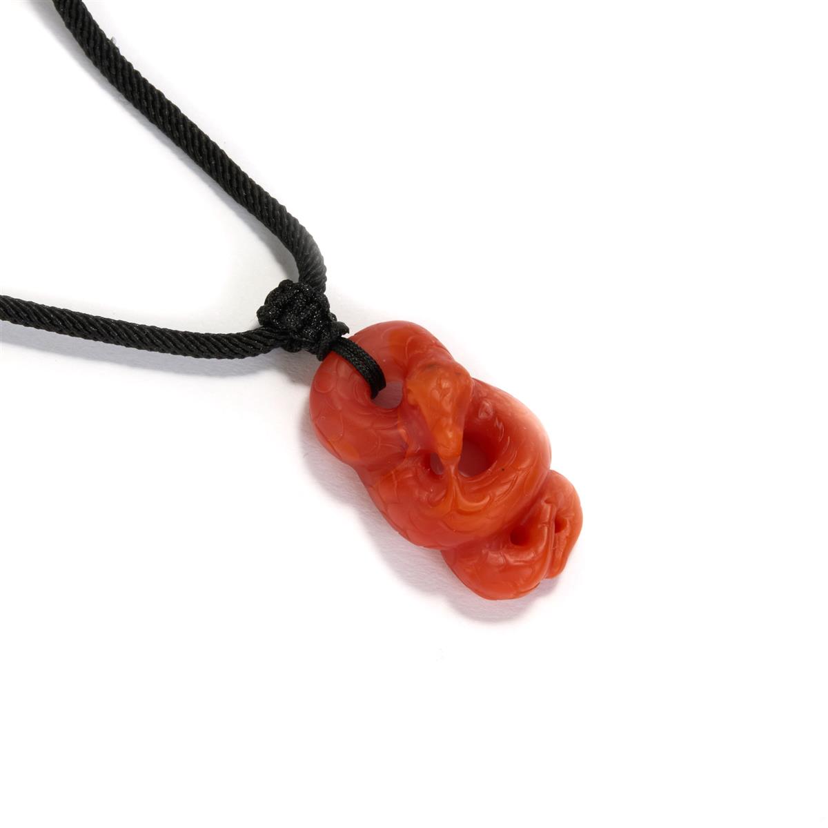 Nanhong Agate Carved Snake Adjustable Rope Necklace 38cts | Gemporia