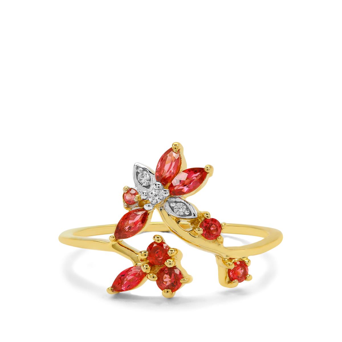 Burmese Padparadscha Colour Spinel Ring with White Zircon in 9K Gold 0 ...