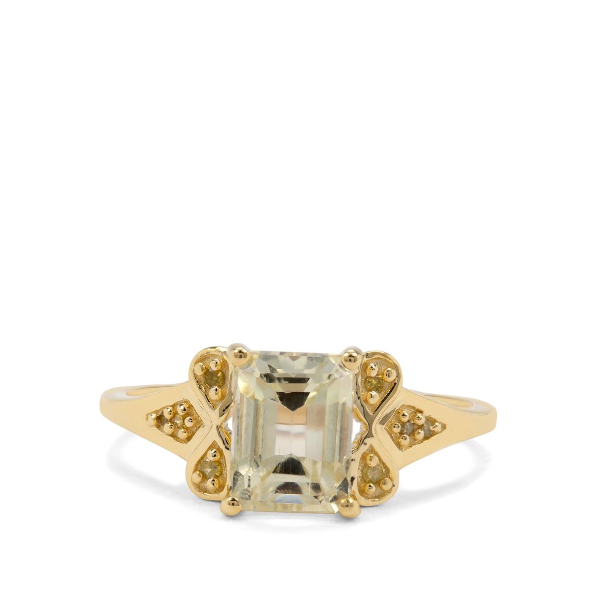 Minas Novas Hiddenite Ring with Yellow Diamond in 9K Gold 2.27cts ...
