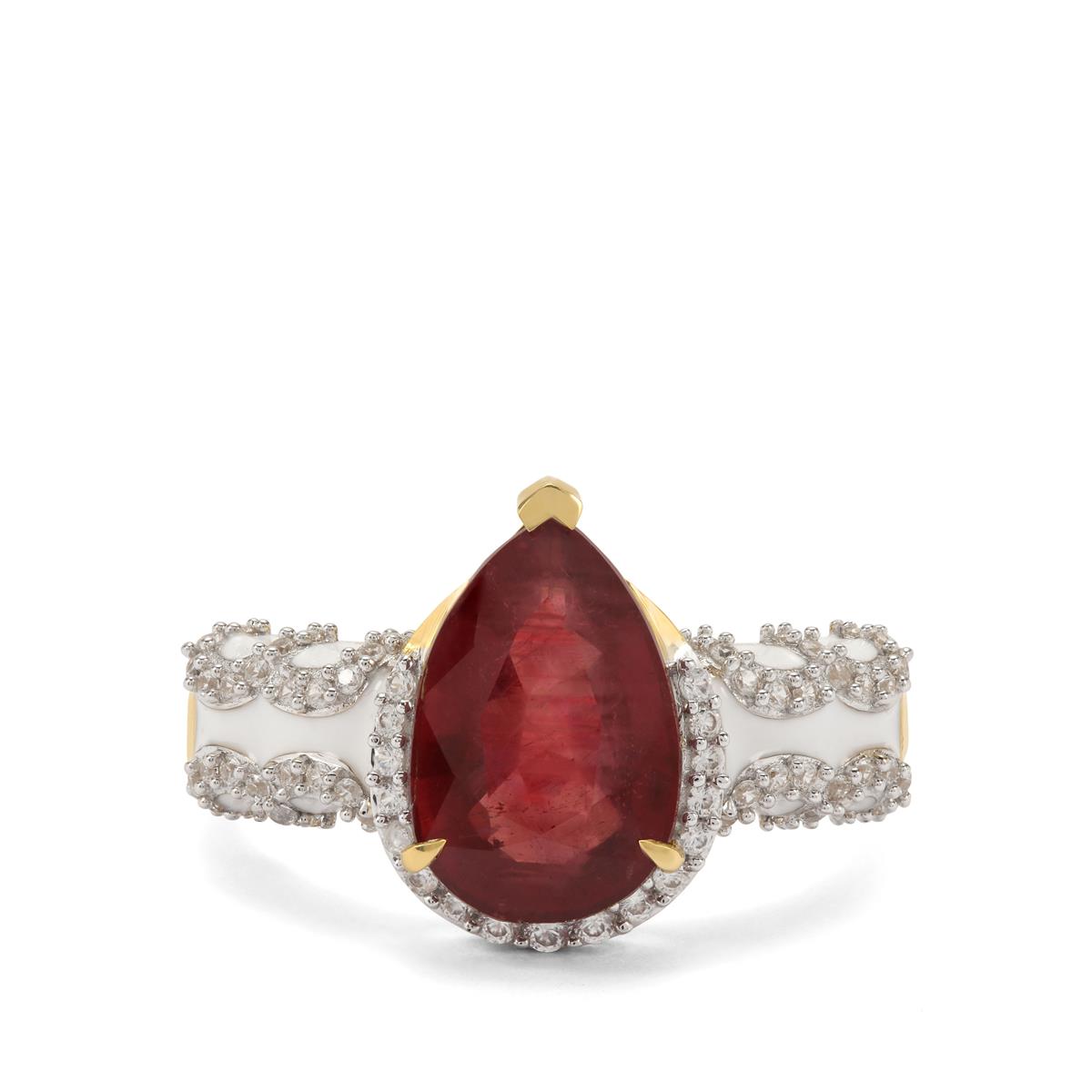Bemainty Ruby Ring with White Zircon in 9K Gold 4.20cts | Gemporia