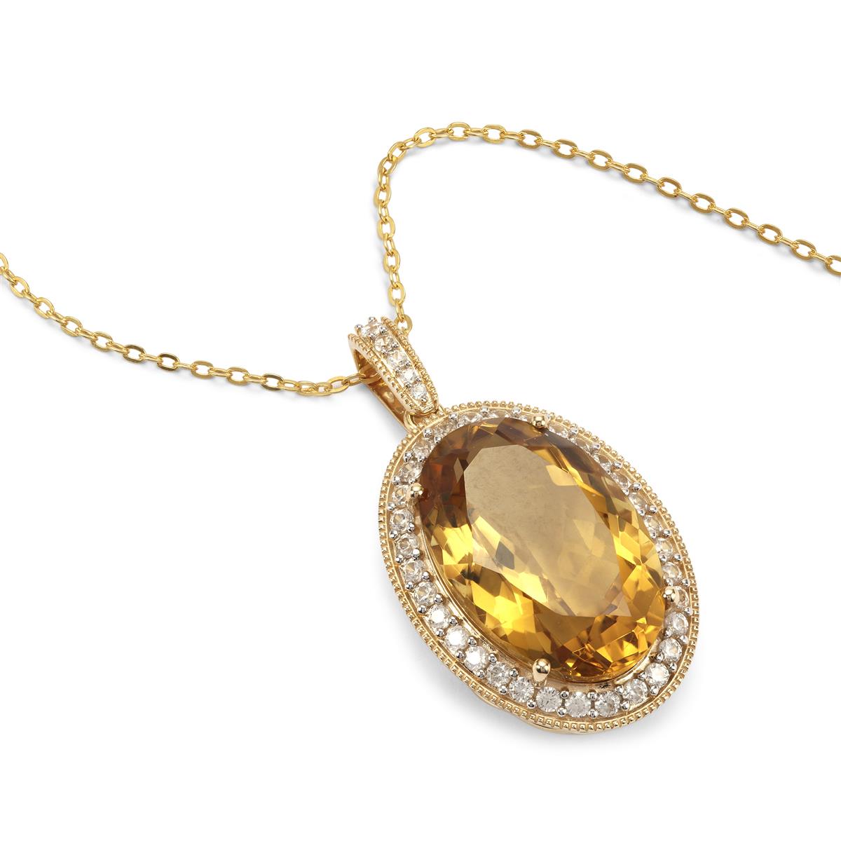 Diamantina Citrine Pendant with White Zircon in 9K Gold 11.50cts | Gemporia