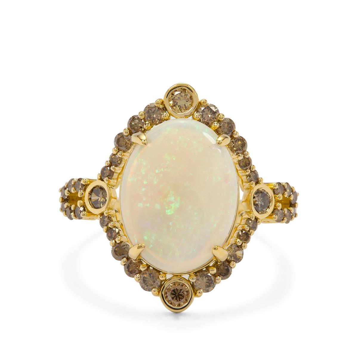 Coober Pedy Opal Ring with Argyle Cognac Diamonds in 18K Gold 3.51cts ...