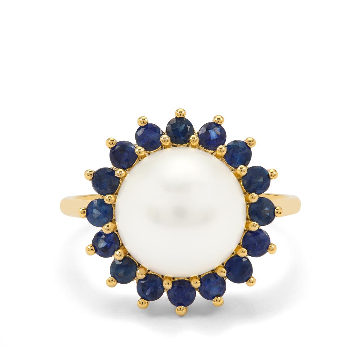 South Sea Cultured Pearl Ring with Ceylon Blue Sapphire in 9K Gold ...