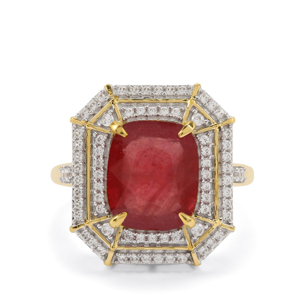 Bemainty Ruby Ring with White Zircon in 9K Gold 6.70cts | Gemporia