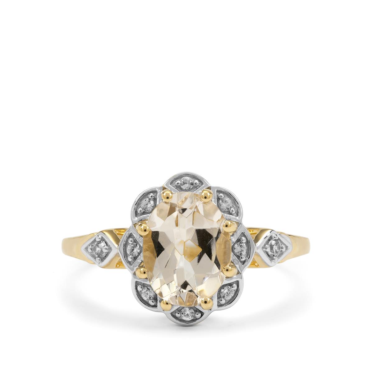 Rose Danburite Ring with White Zircon in 9K Gold 1.75cts | Gemporia