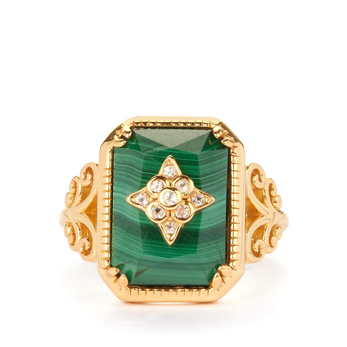 Ratanakiri Zircon Ring with Congo Malachite in Gold Tone Sterling ...
