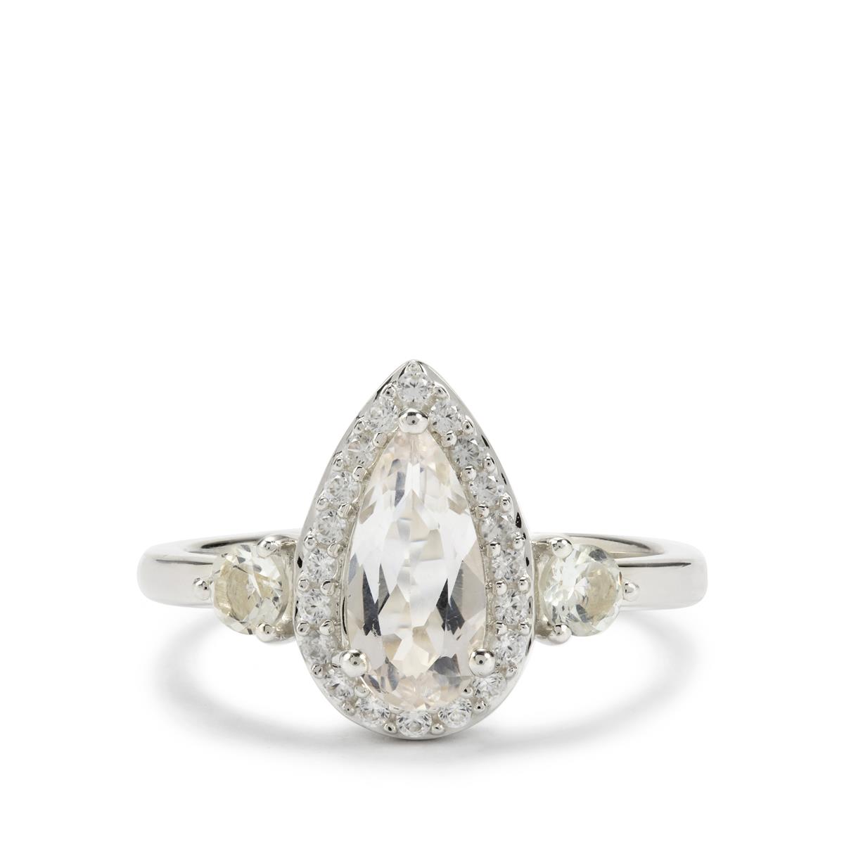 Goshenite Ring with White Zircon in Sterling Silver 1.45cts | Gemporia