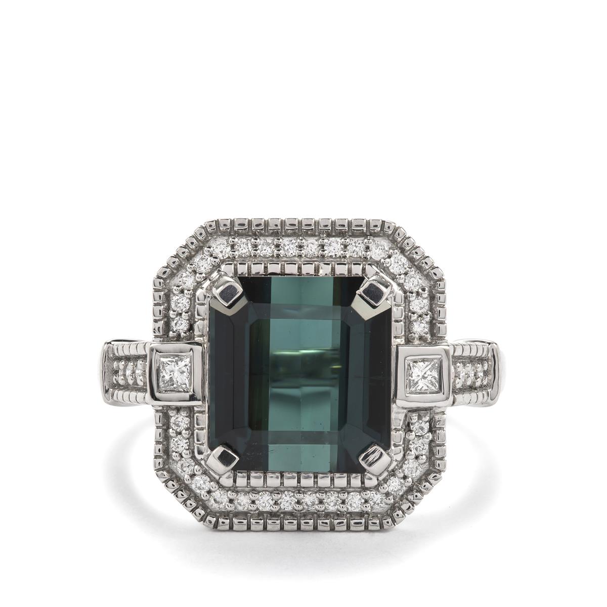 Mutuca Indicolite Ring with Diamond in Platinum 950 4.60cts | Gemporia
