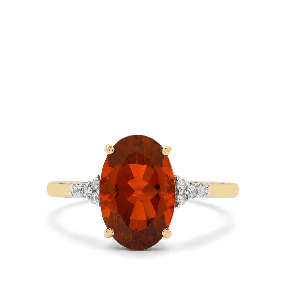 Tarocco Red Andesine Ring with White Zircon in 9K Gold 2.50cts | Gemporia